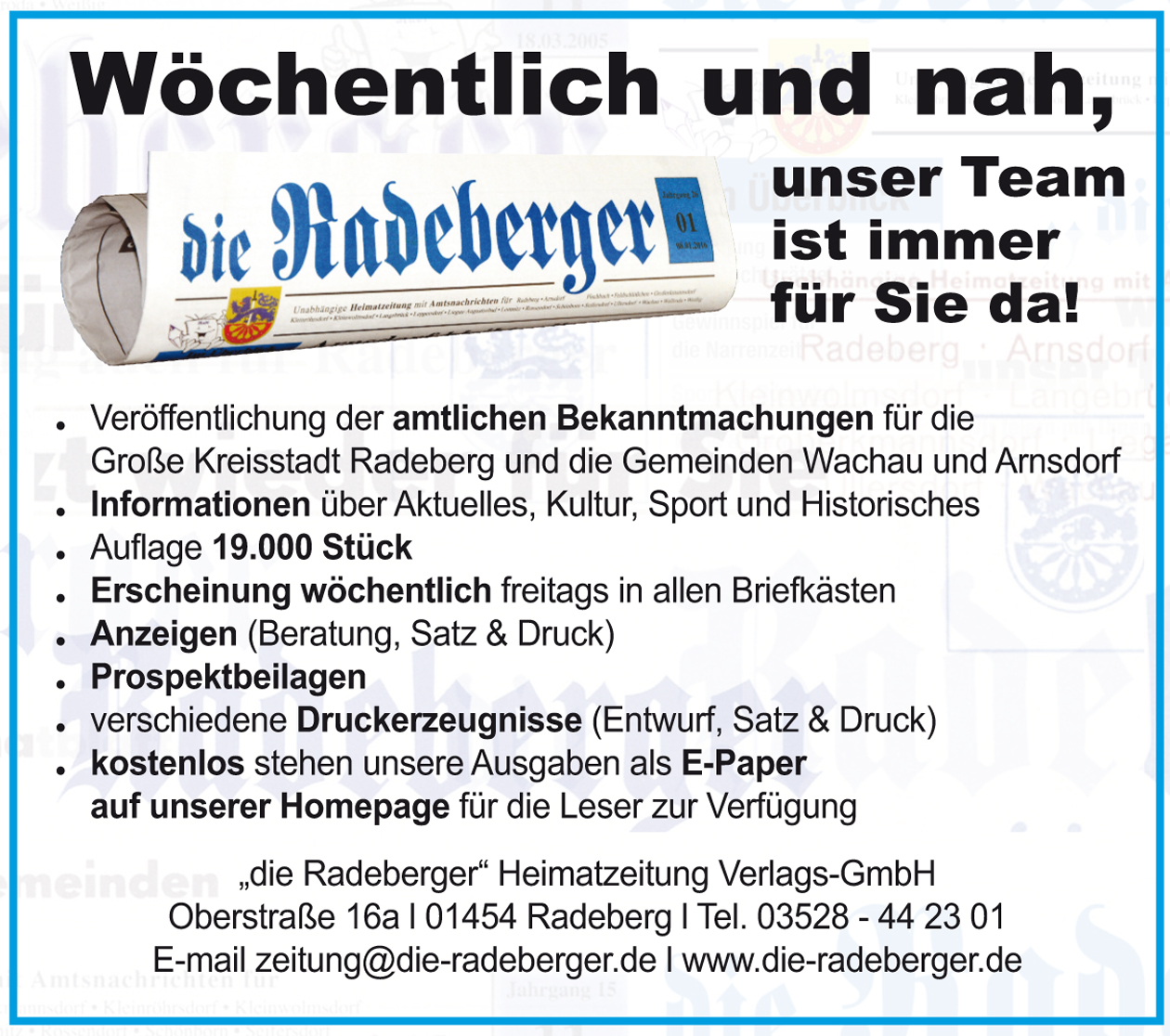 die Radeberger Heimatzeitung - Anzeigen Werbung